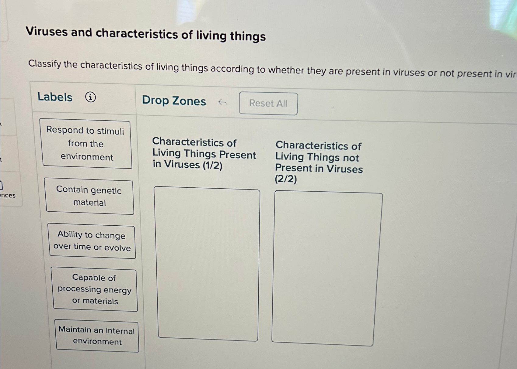 Solved Viruses and characteristics of living thingsClassify | Chegg.com