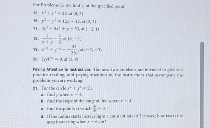 Solved For Problems 15-20, find y′ at the specified point. | Chegg.com