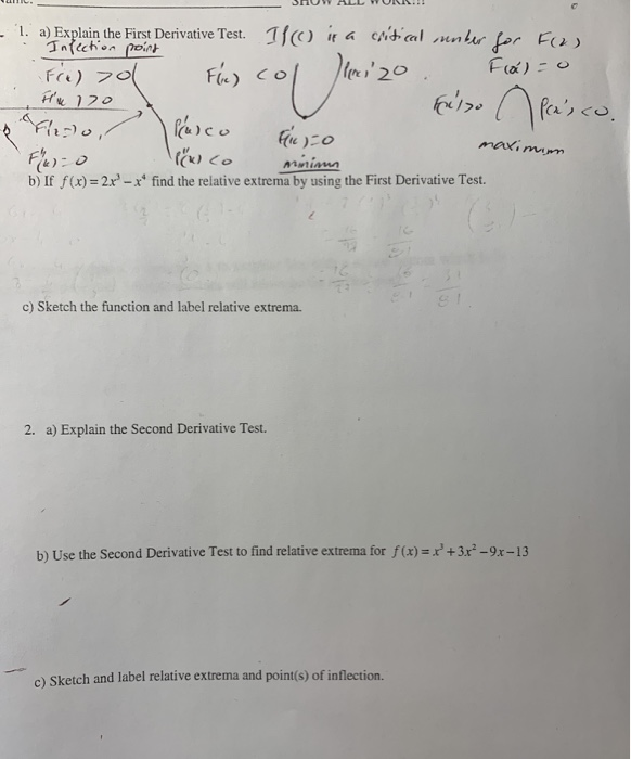 Solved Fre) zol – 1. a) Explain the First Derivative Test. | Chegg.com