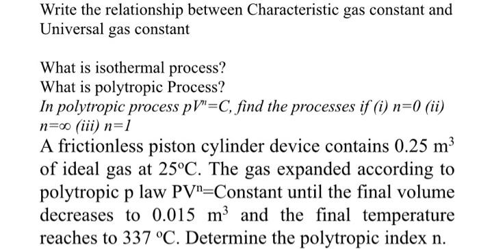 Solved Write the relationship between Characteristic gas | Chegg.com