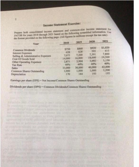 Solved Income Statement Exercise: Prepare both concolidated | Chegg.com