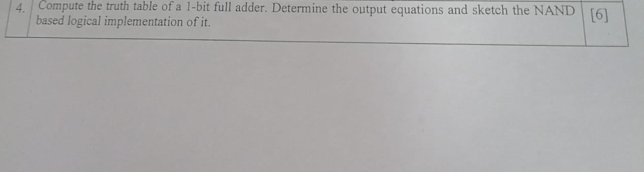 Solved 4. Compute the truth table of a 1-bit full adder. | Chegg.com