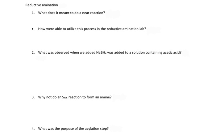 Solved Reductive amination 1. What does it meant to do a | Chegg.com