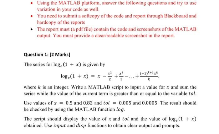Solved - Using the MATLAB platform, answer the following | Chegg.com