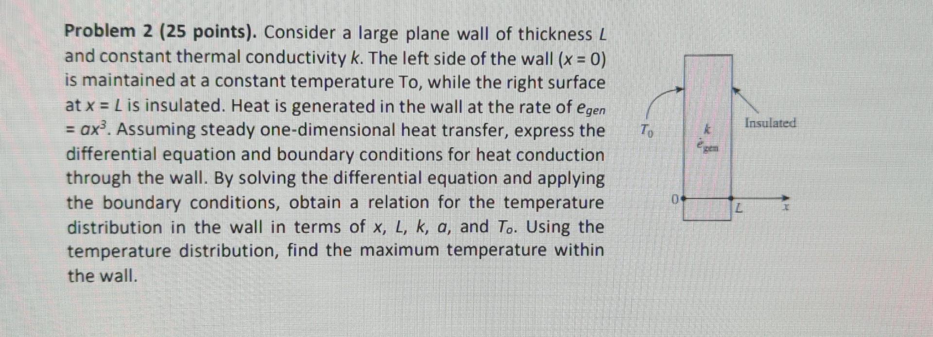 Solved Problem 2 (25 points). Consider a large plane wall of | Chegg.com