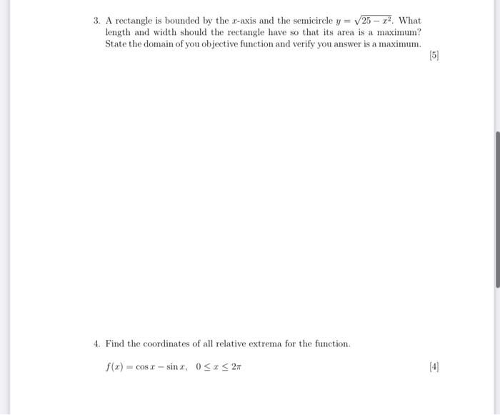 Solved 3. A rectangle is bounded by the x-axis and the | Chegg.com