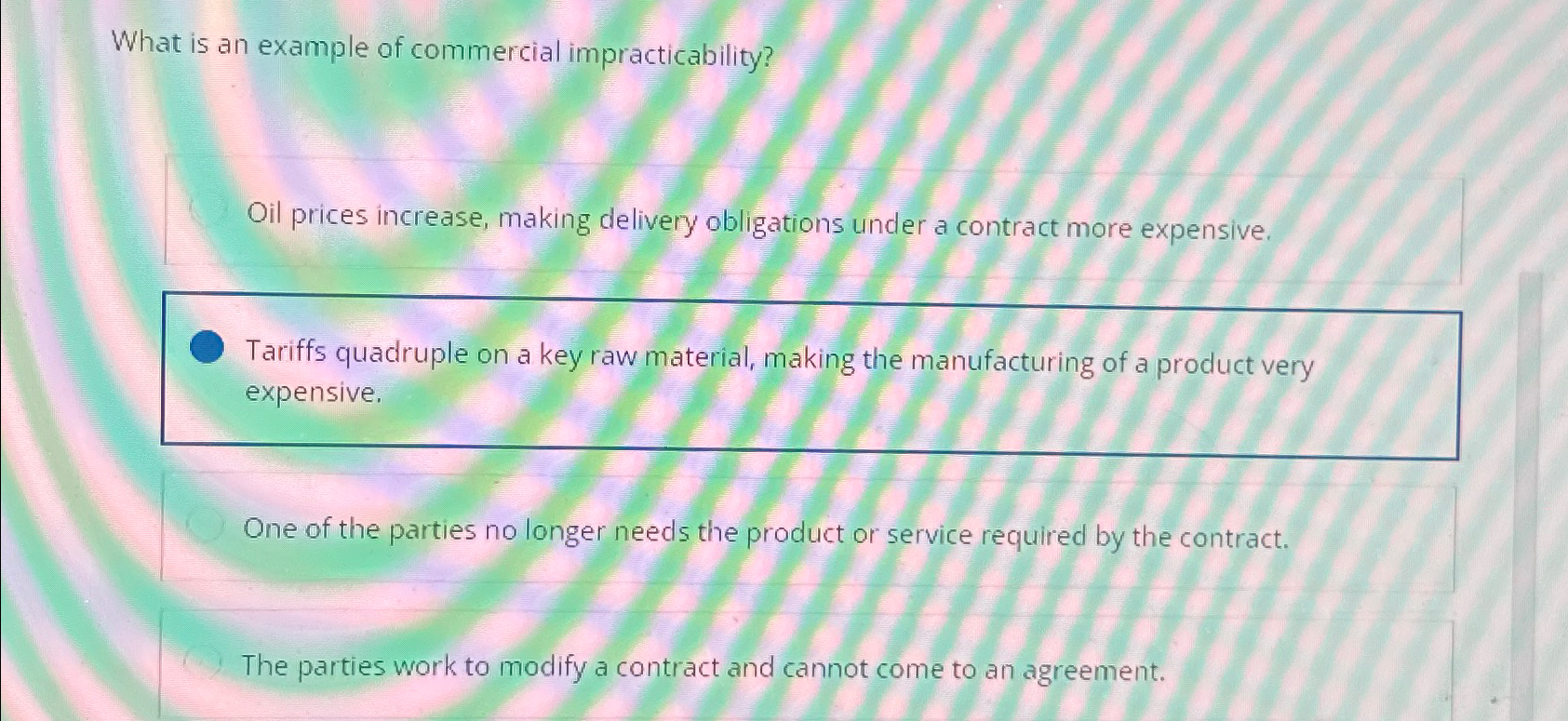 Solved What is an example of commercial impracticability?Oil | Chegg.com
