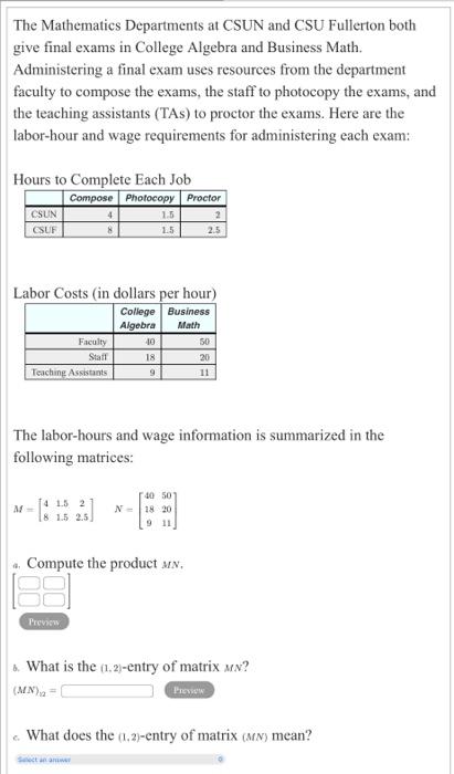 Solved The Mathematics Departments at CSUN and CSU Fullerton | Chegg.com