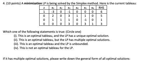 Solved 4. (10 points) A minimization LP is being solved by | Chegg.com Solved 4. (10 points) A minimization LP is being solved by | Chegg.com