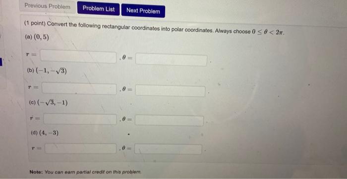 Solved 1 point) Convert the following rectangular | Chegg.com