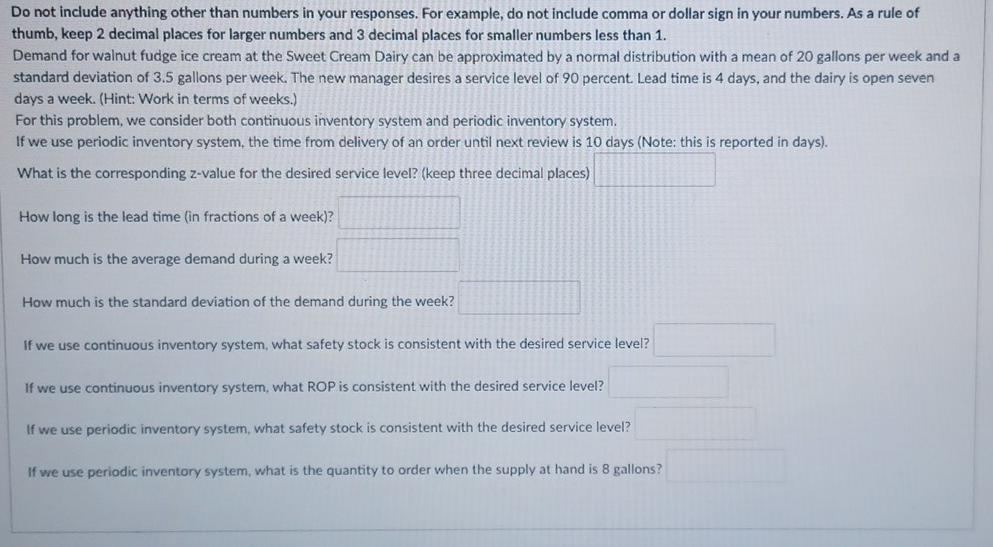 Solved Do not include anything other than numbers in your | Chegg.com