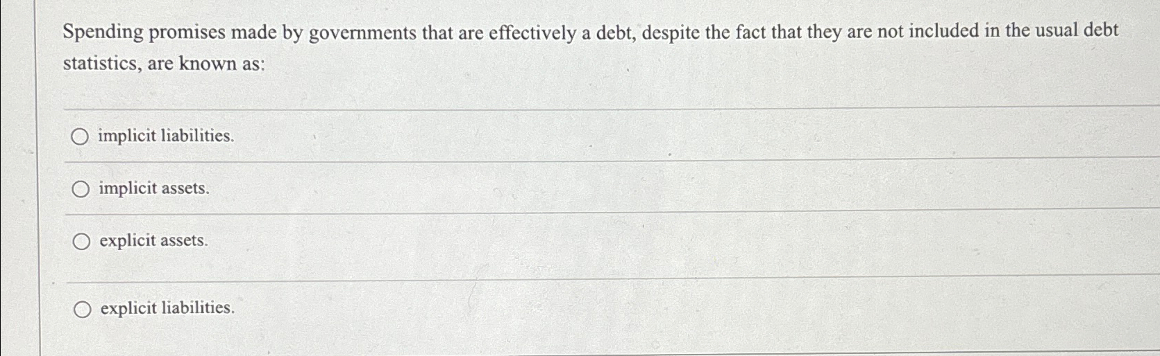 Solved Spending promises made by governments that are | Chegg.com