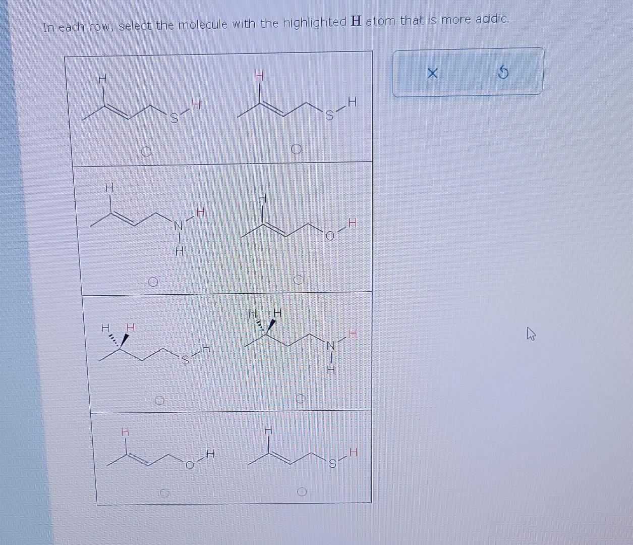In each row, select the molecule with the highlighted | Chegg.com