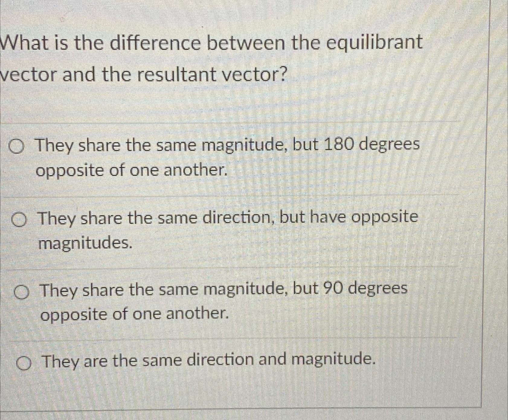 Solved What is the difference between the equilibrant vector | Chegg.com