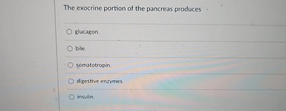 Solved The exocrine portion of the pancreas produces | Chegg.com