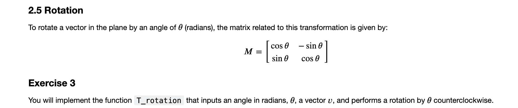 Solved 2.5 ﻿RotationTo rotate a vector in the plane by an | Chegg.com
