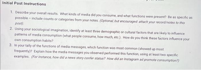 Initial Post Instructions 1. Describe your overall | Chegg.com