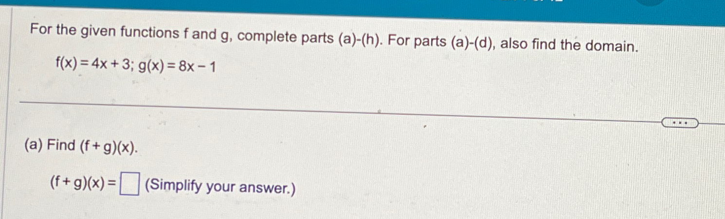 Solved For the given functions f ﻿and g, ﻿complete parts | Chegg.com