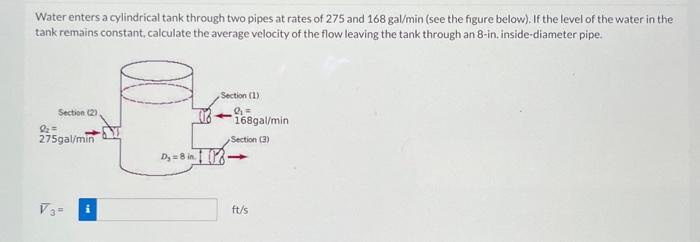 Solved Water enters a cylindrical tank through two pipes at | Chegg.com
