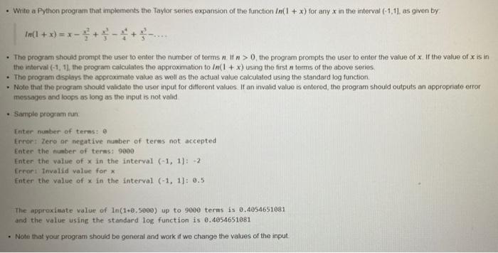 Solved • Write a Python program that implements the Taylor | Chegg.com