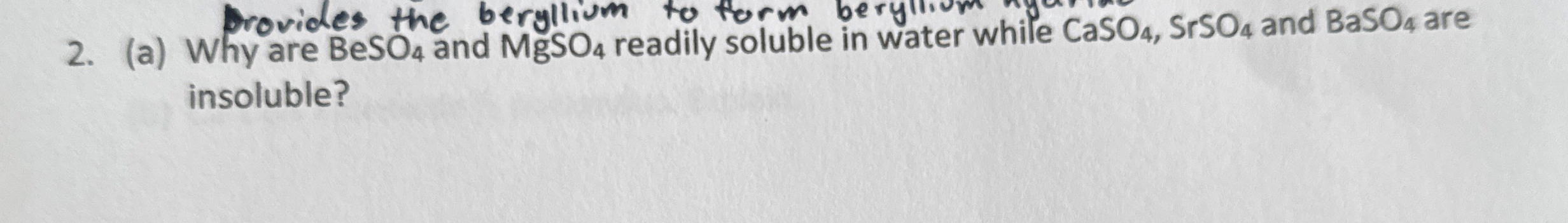 Solved (a) ﻿Wrovides the beryllium to form bery BeSO4 ﻿and | Chegg.com