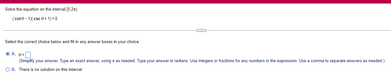 Solved Solve the equation on the interval | Chegg.com