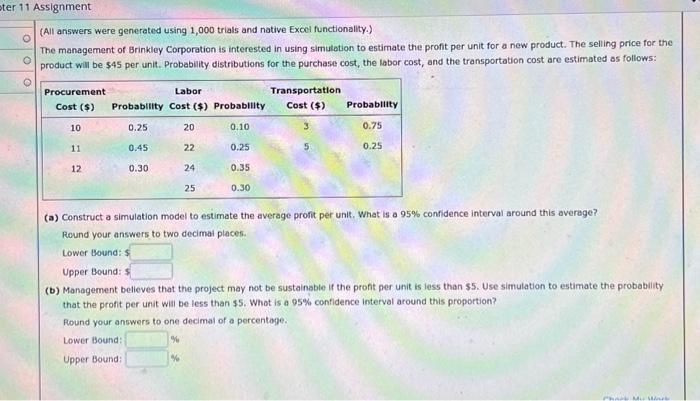 Solved (All answers were generated using 1,000 trials and | Chegg.com