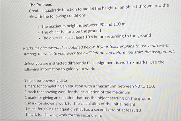 Solved The Problem: Create a quadratic function to model the | Chegg.com