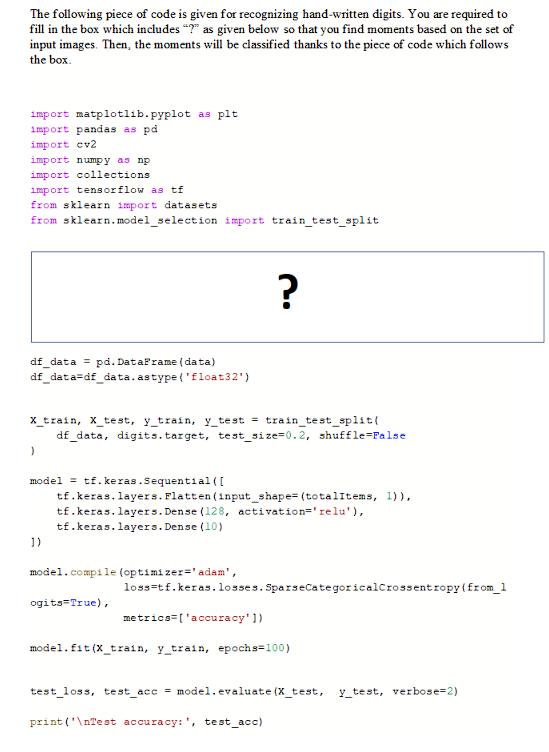 Solved The following piece of code is given for recognizing | Chegg.com