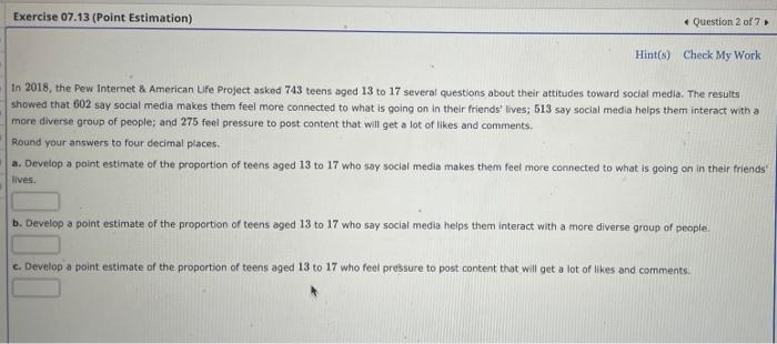Solved Exercise 07.13 (Point Estimation) • Question 2 of 7 | Chegg.com
