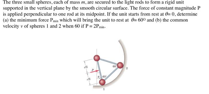 Solved The three small spheres, each of mass m, are secured | Chegg.com