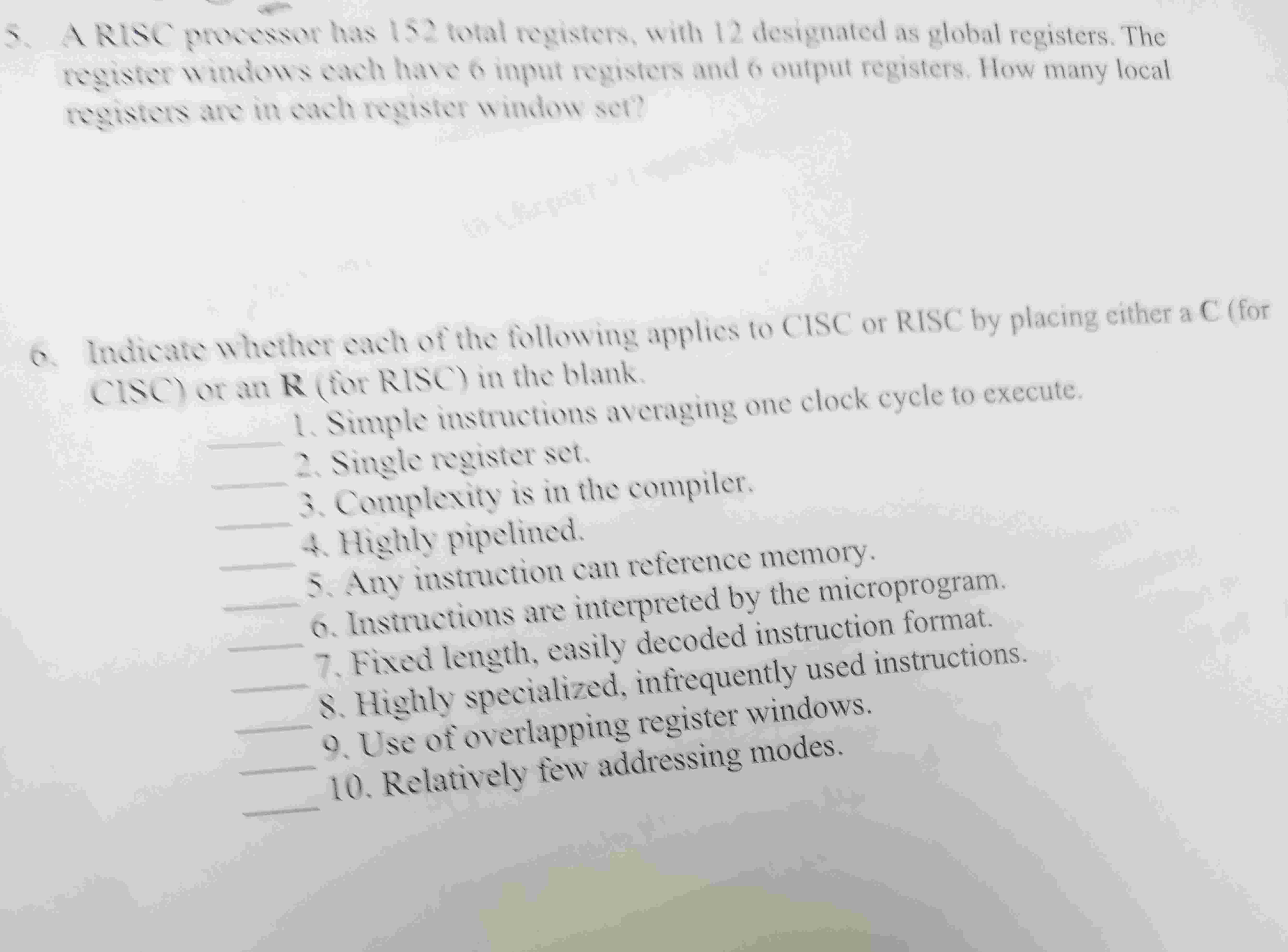 Solved ARISC processor has 152 ﻿total registers, with 12 | Chegg.com