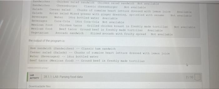 Solved 28.1 LAB: Parsing food data Fe. If the mpil af the | Chegg.com