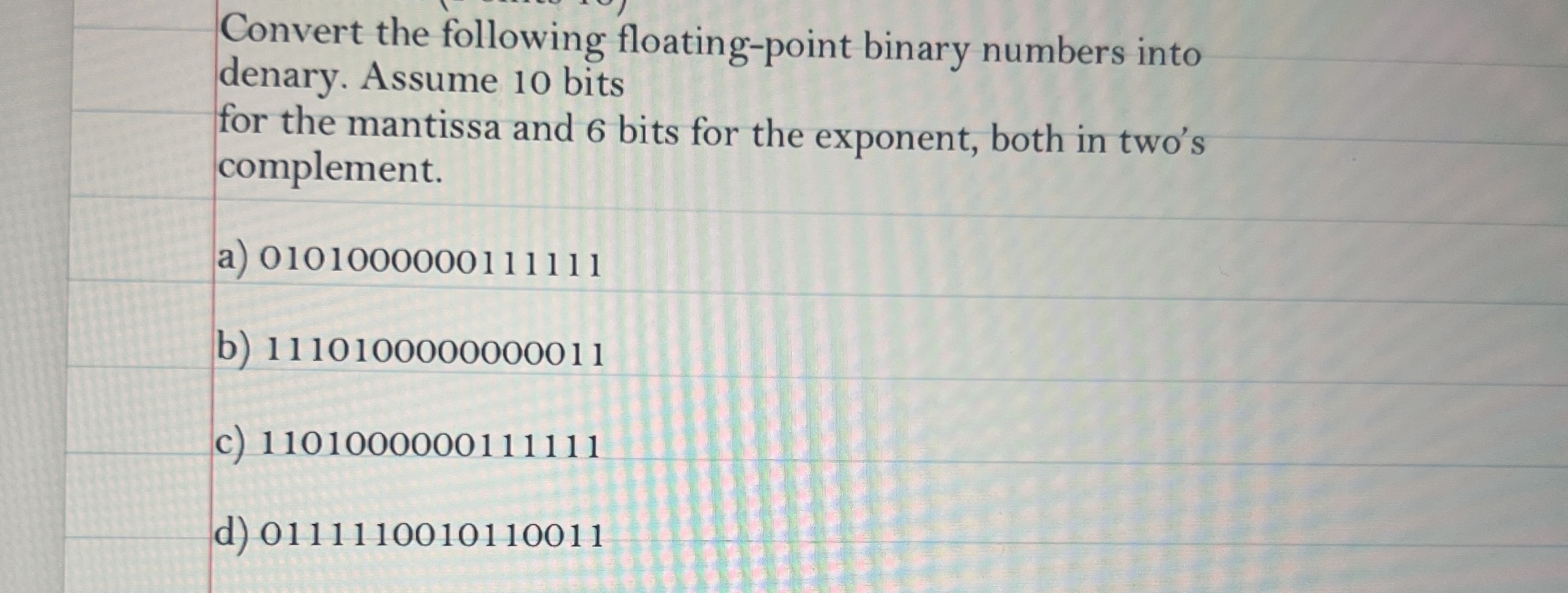 Convert the following floating-point binary numbers | Chegg.com