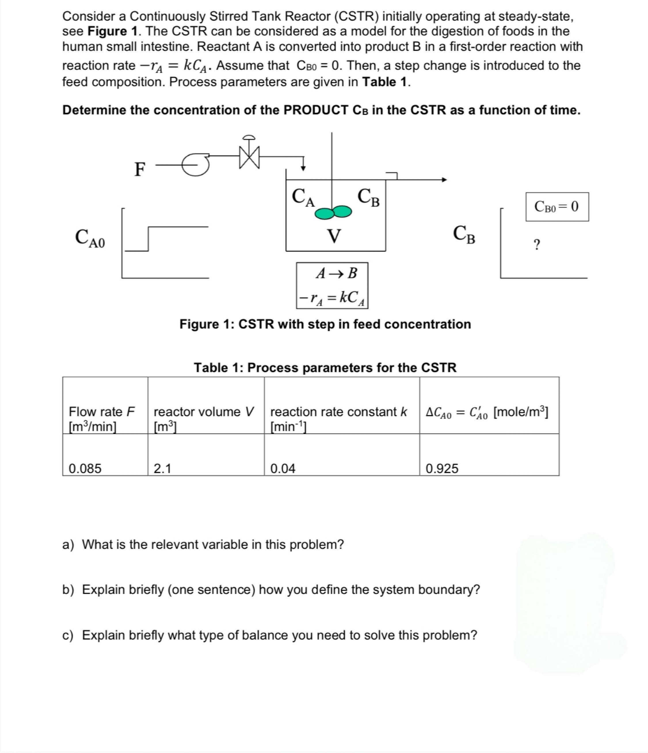 Solved Consider a Continuously Stirred Tank Reactor (CSTR) | Chegg.com