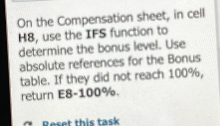 Solved On the Compensation sheet, in cell H8, use the IFS | Chegg.com