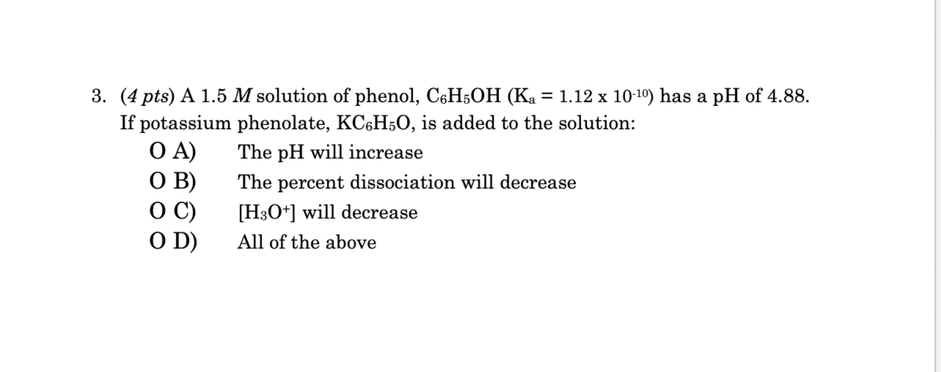 Solved (4 ﻿pts) ﻿A 1.5M ﻿solution of phenol, | Chegg.com