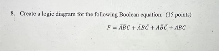 Solved 8. Create a logic diagram for the following Boolean | Chegg.com