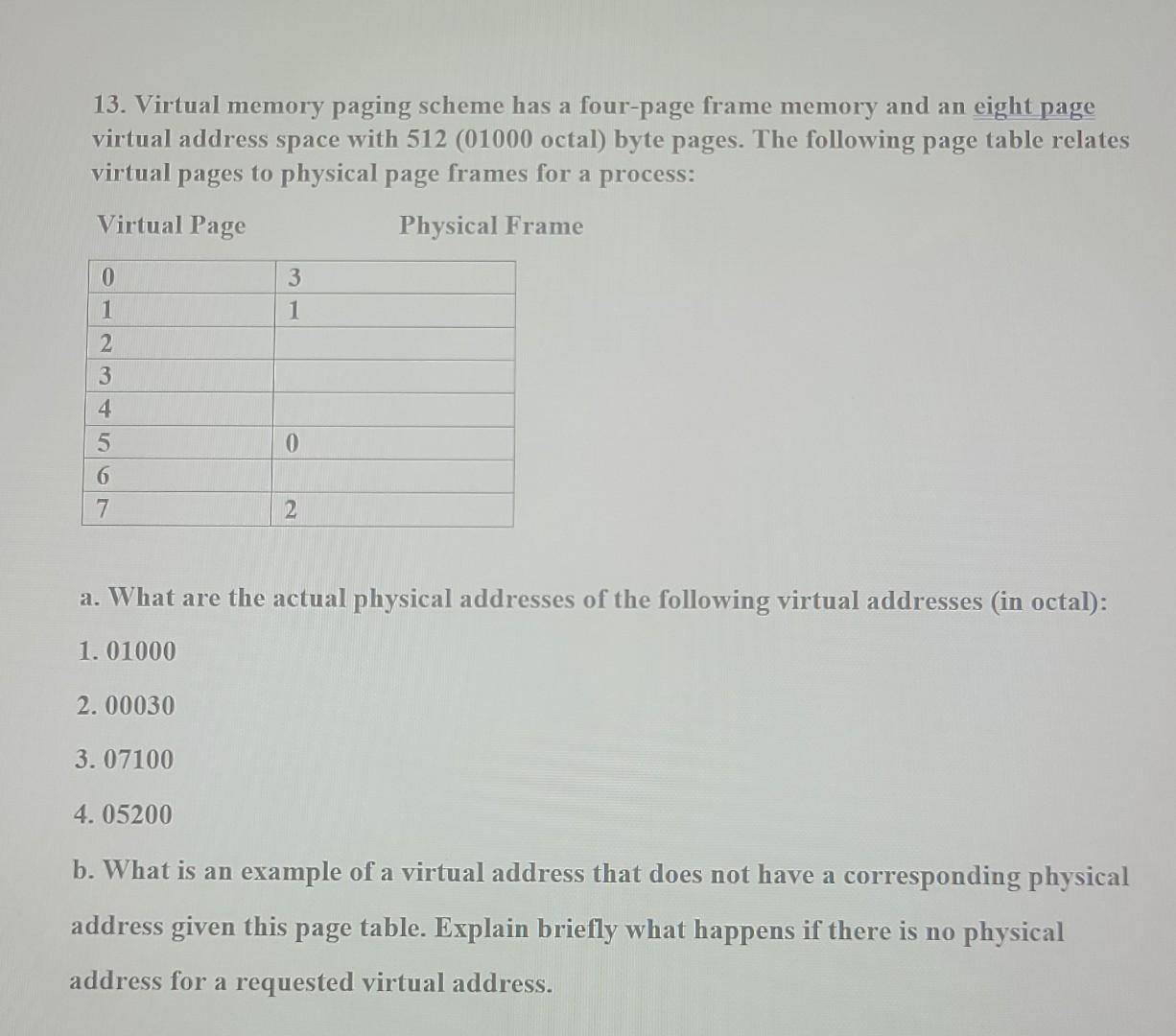 Solved 13. Virtual memory paging scheme has a four-page | Chegg.com