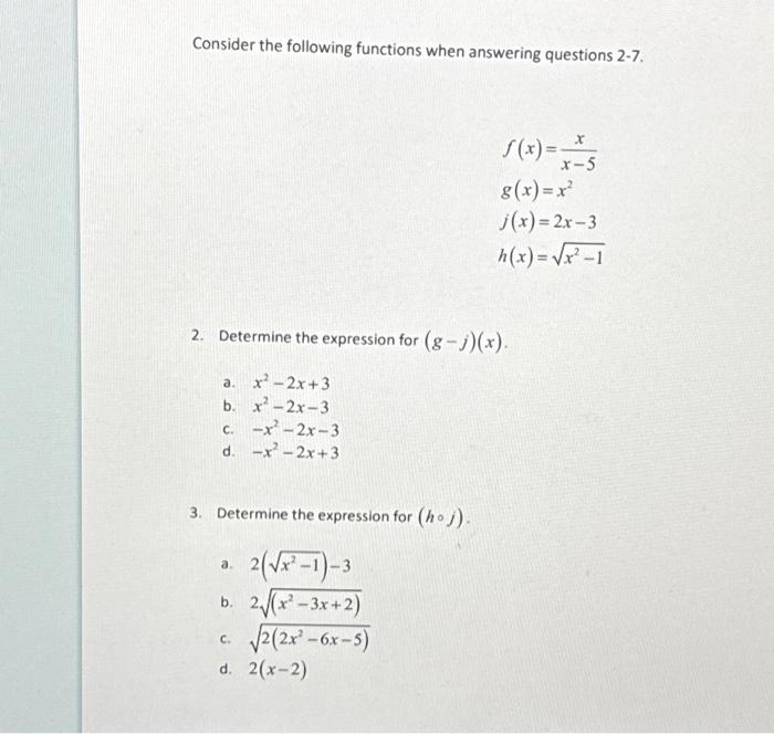 Solved Consider the following functions when answering | Chegg.com