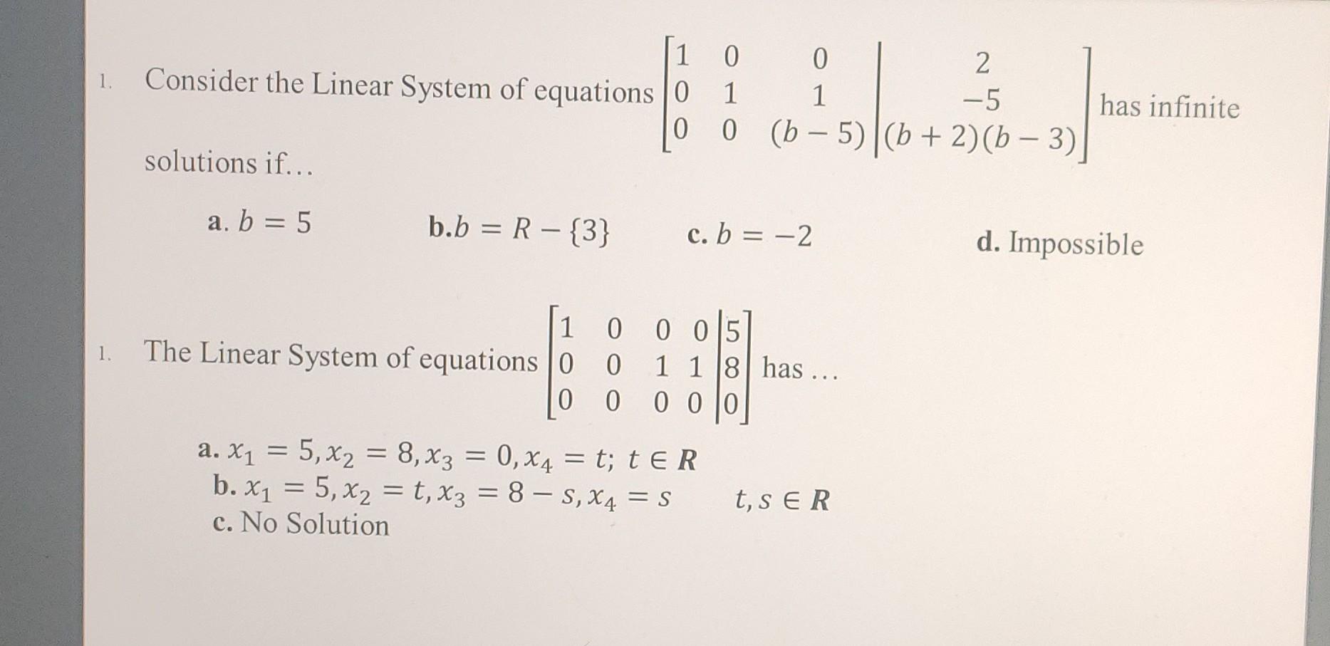 Solved Consider the Linear System of equations | Chegg.com