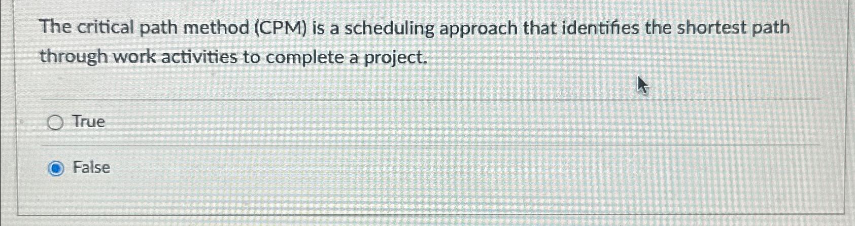 Solved The critical path method (CPM) ﻿is a scheduling | Chegg.com
