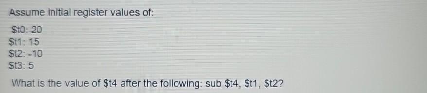 Solved Assume initial register values of: ﻿St0: 20 ﻿St1: 15 | Chegg.com