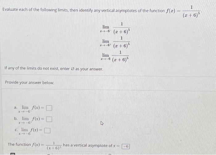 Solved Evaluate each of the following limits, then identify | Chegg.com