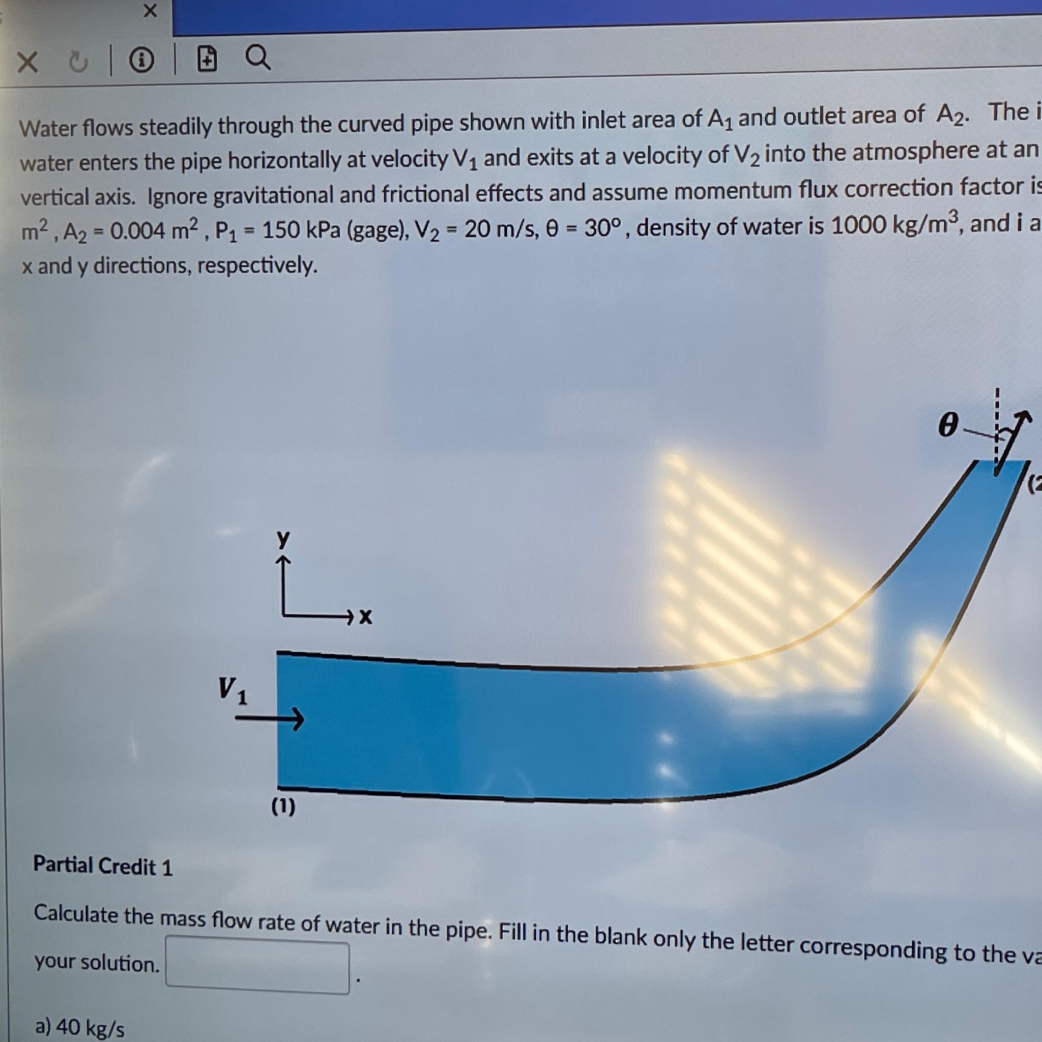 Solved Water flows steadily through the curved pipe shown | Chegg.com