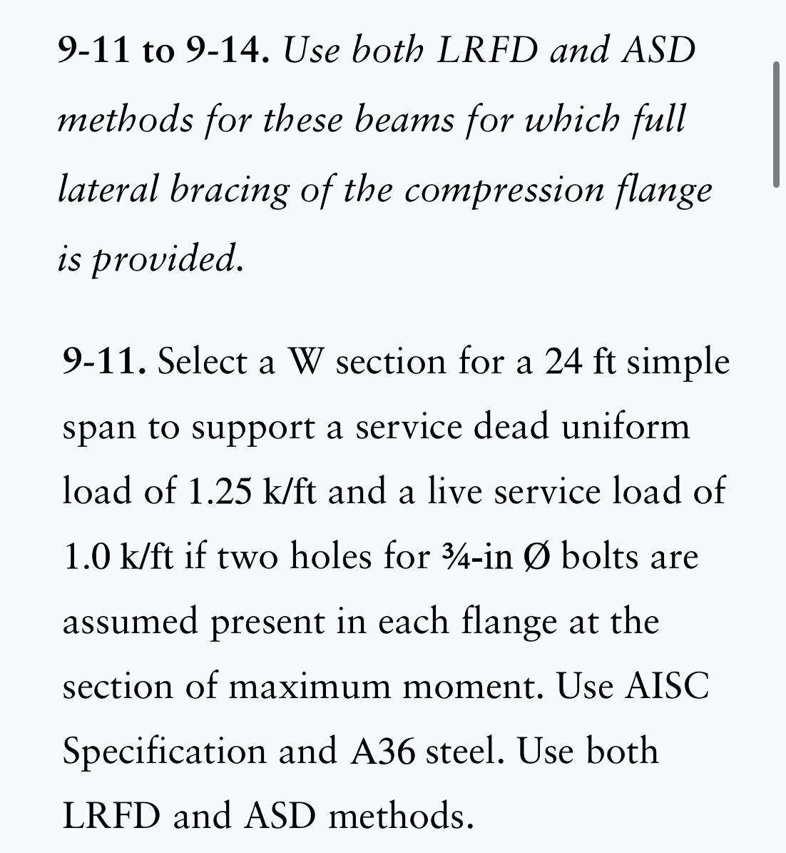 Solved 9-11 ﻿to 9-14. ﻿Use both LRFD and ASD methods for | Chegg.com
