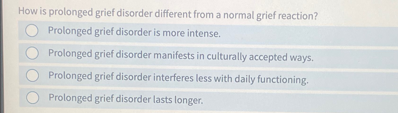 Solved How is prolonged grief disorder different from a | Chegg.com