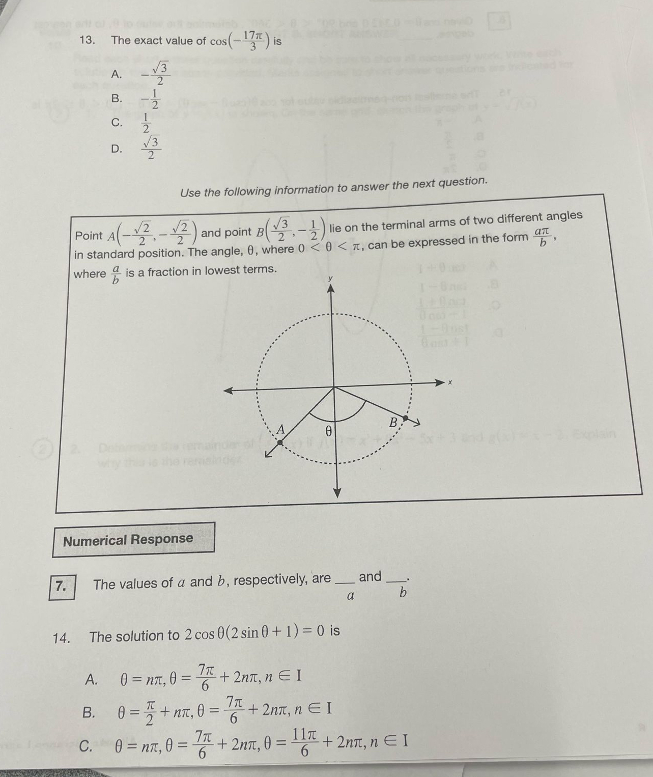 Solved The exact value of cos(-17π3) | Chegg.com