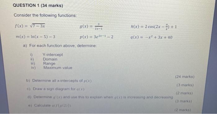 Solved Consider the following functions: | Chegg.com
