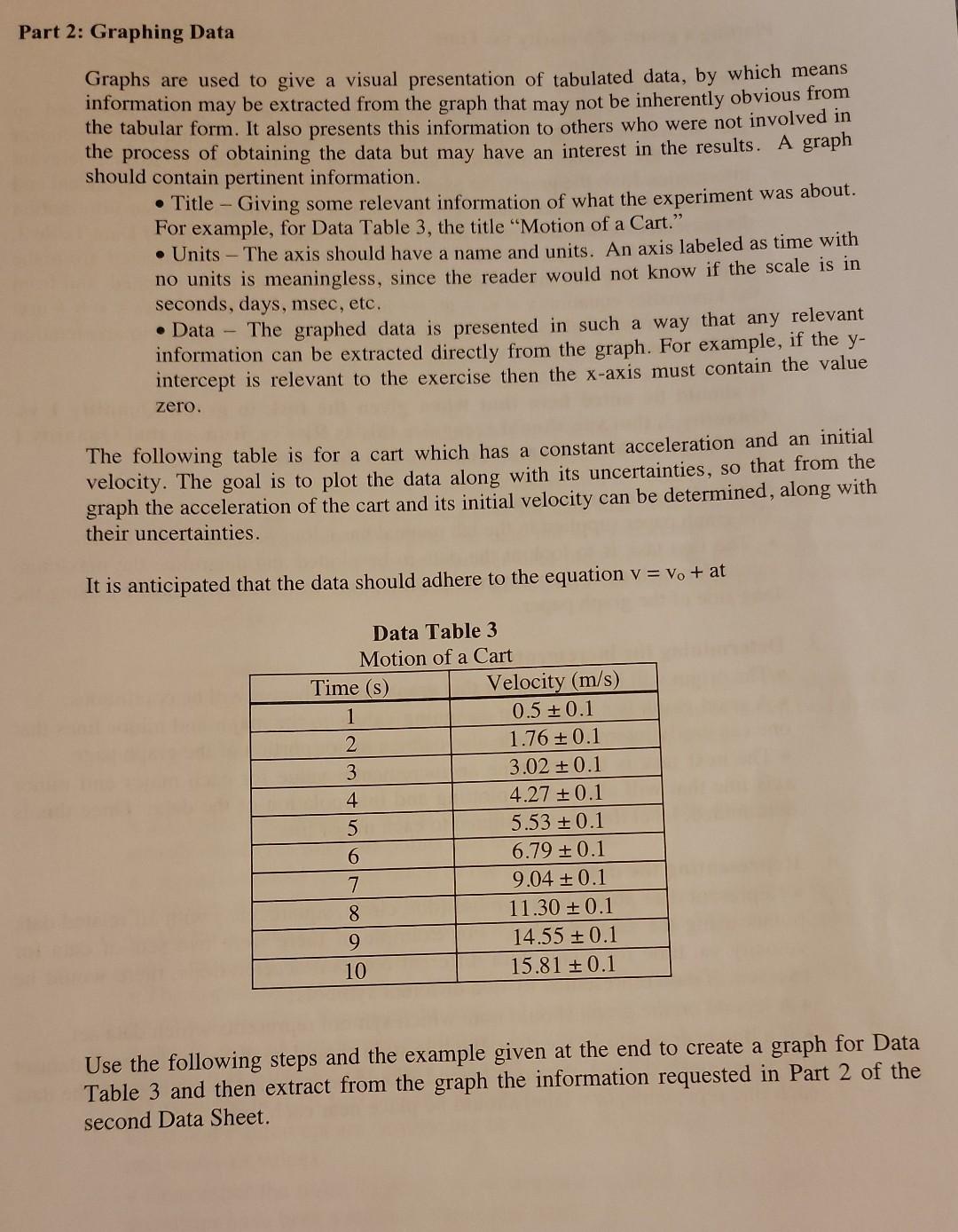 Solved Part 2: Graphing Data Graphs are used to give a | Chegg.com